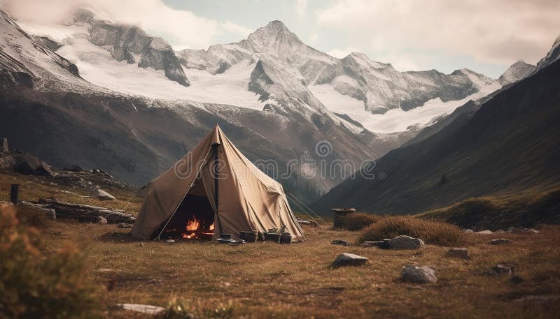 Majestic Mountain Peak, Dome Tent, Tranquil Scene Generated by AI Stock ...