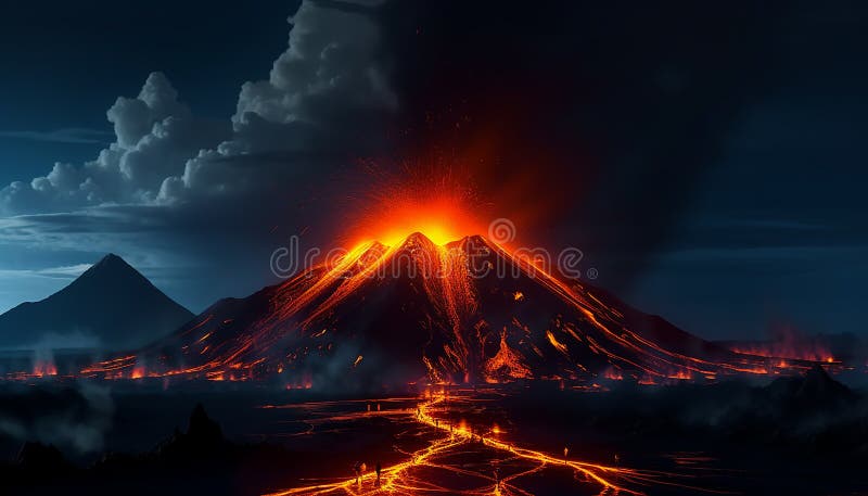Majestic Mountain Peak Erupting, Sky Exploding with Fiery Sunset ...
