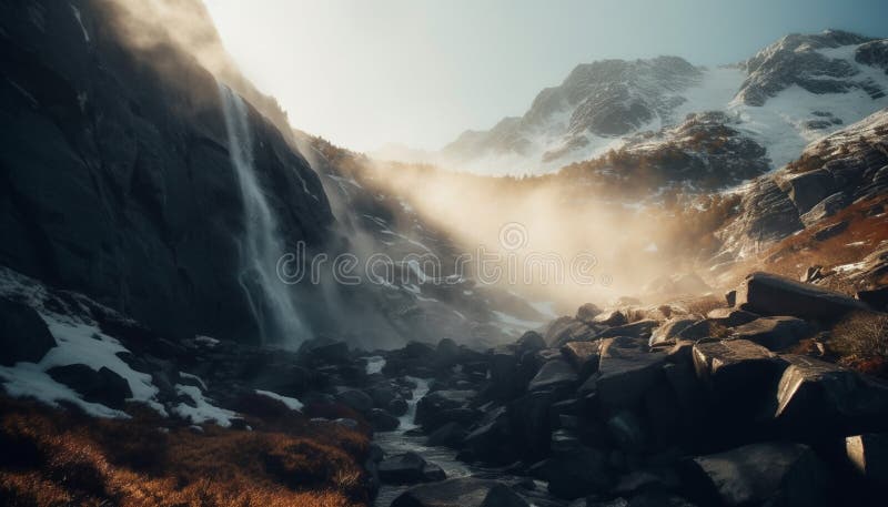 Majestic Mountain Peak, High Up in the Extreme Terrain Generated by AI ...