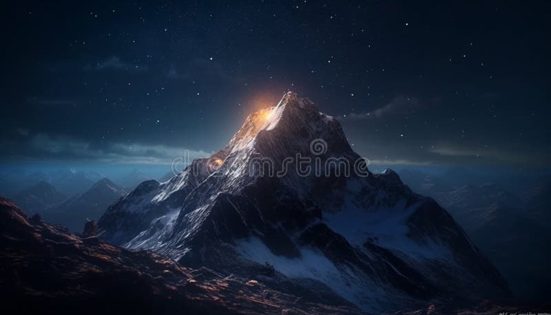 Majestic Mountain Peak Illuminated by Moonlight in Tranquil Night Sky ...