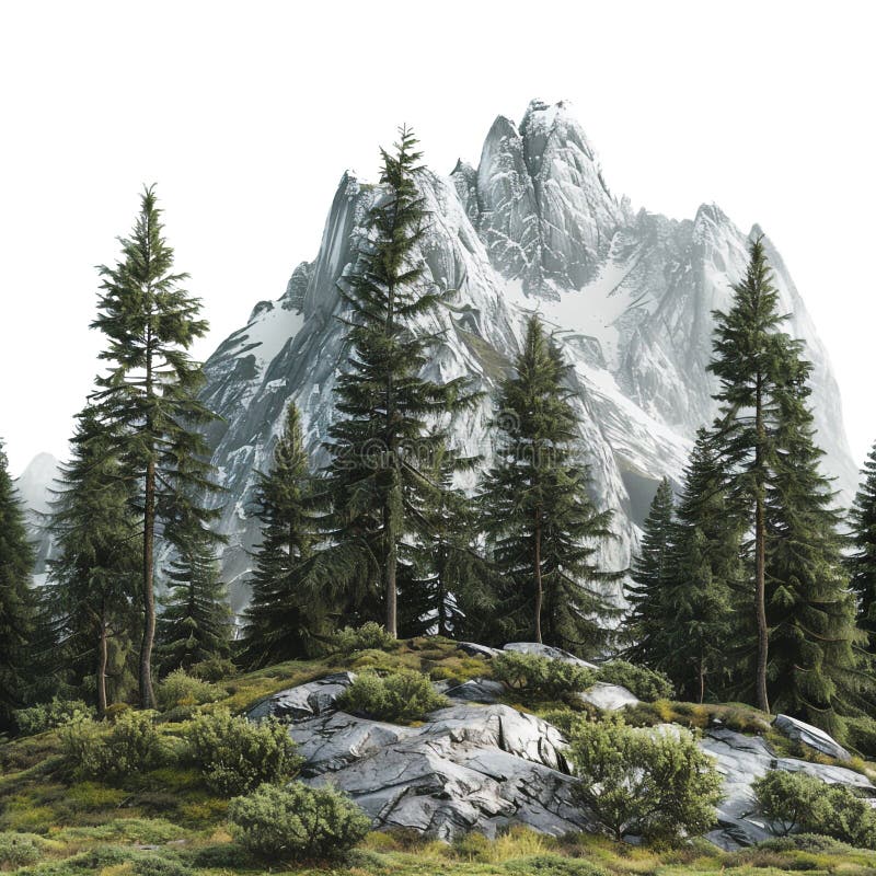 Majestic Mountain Peak with Pine Trees Stock Image - Illustration of pine, nature: 348129157