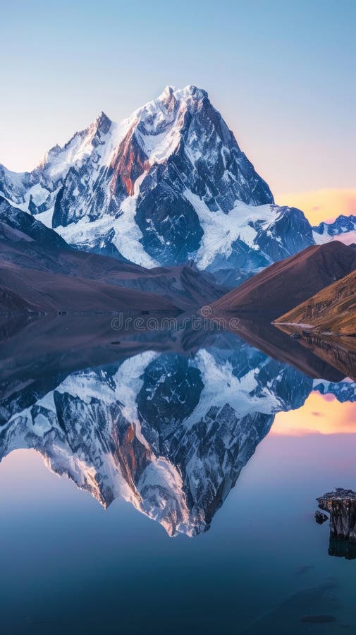 Majestic Mountain Peak with Reflection in Calm Lake at Twilight Stock ...
