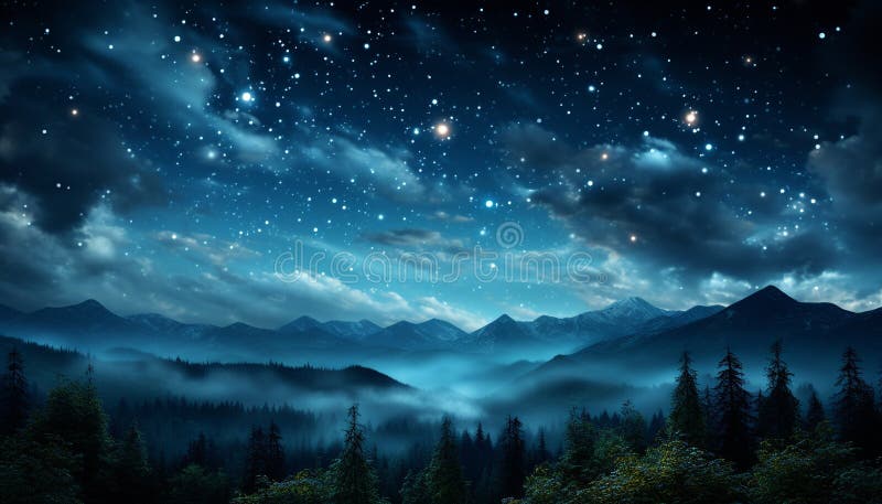Majestic Mountain Peak Under Starry Night Sky Generated by AI Stock ...