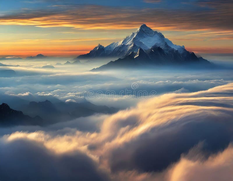 Majestic Mountain Peaks Rising Above Cloud Inversion Stock Illustration ...