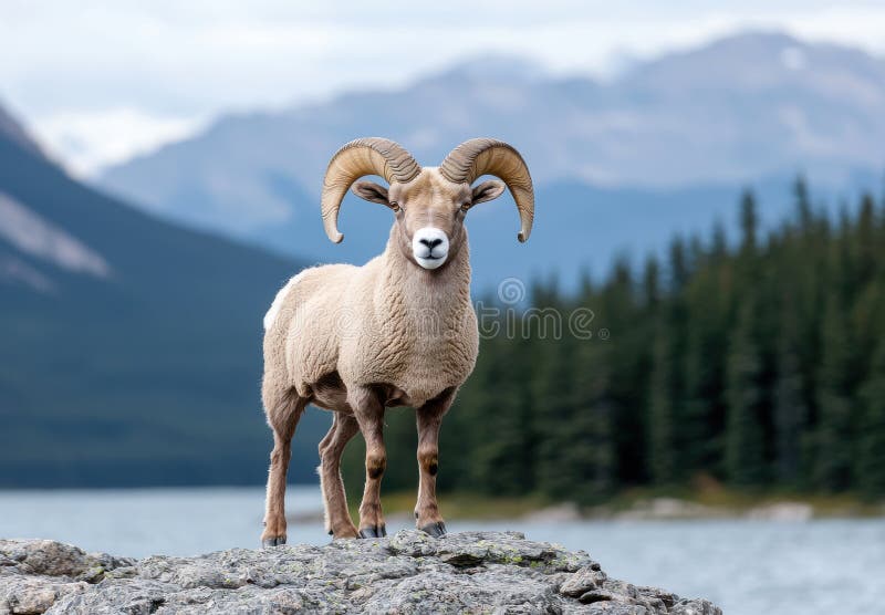 Majestic Mountain Ram Standing on Rocky Cliff Stock Illustration ...
