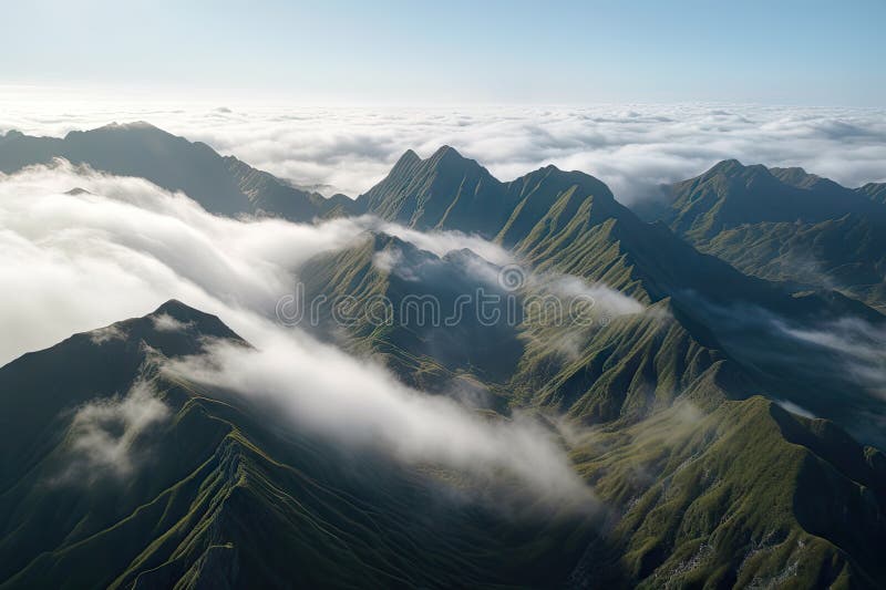 Majestic Mountain Range from the Air, with Clouds and Mist Floating ...