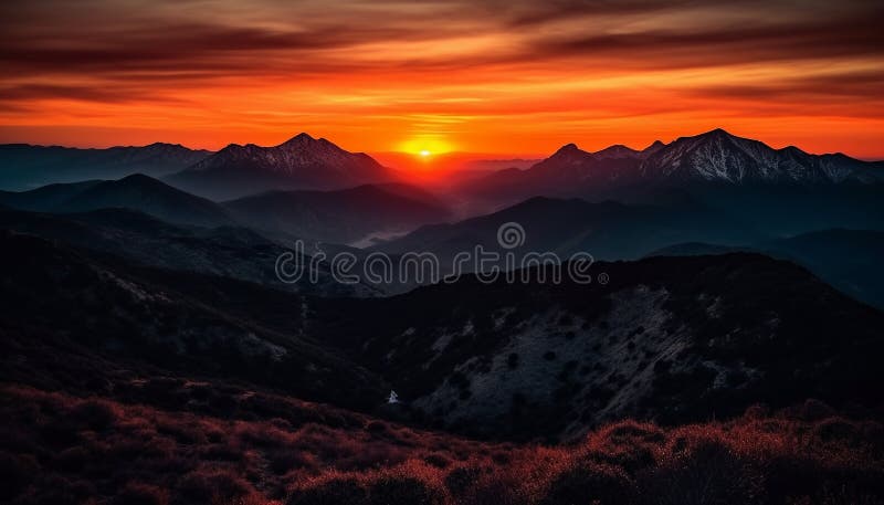 Majestic Mountain Range Back Lit by Sunset Generated by AI Stock Image ...