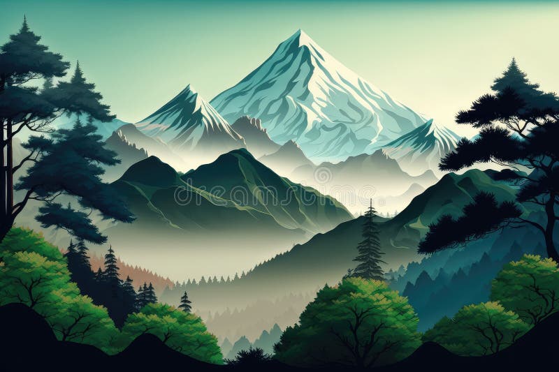 Majestic Mountain Range with Backdrop of Bamboo Forest Trees Stock ...