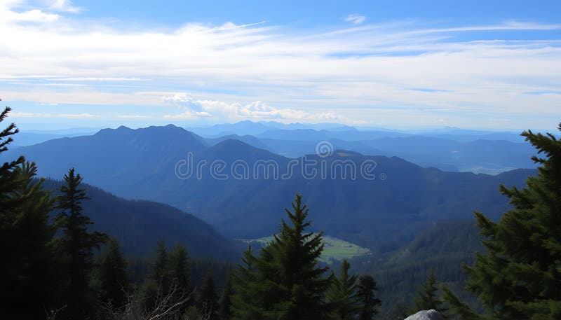 Majestic Mountain Range Landscape Stunning View Rugged Peaks Evergreen Forest Stock Photos ...