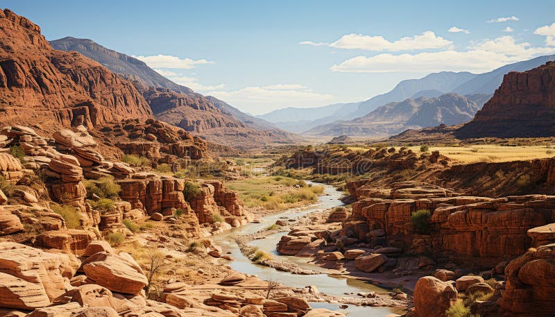 Majestic Mountain Range, Dry Ravine, Blue Riverbed, Arid Climate ...