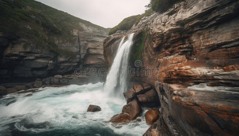 The Majestic Mountain Range, with Its Rapid Drop and Splashing Water ...