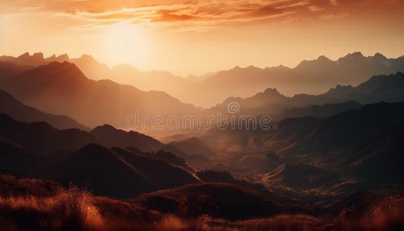 Majestic Mountain Range Silhouettes at Sunset Generated by AI Stock ... Majestic Mountain Range Silhouettes at Sunset Generated by AI Stock ...