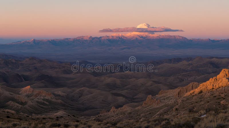 Majestic Mountain Range at Sunset with Unique Cloud Formation Over Peak ...