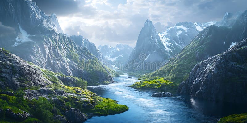Majestic Mountain River Landscape Breathtaking Nature Scene Stock ...