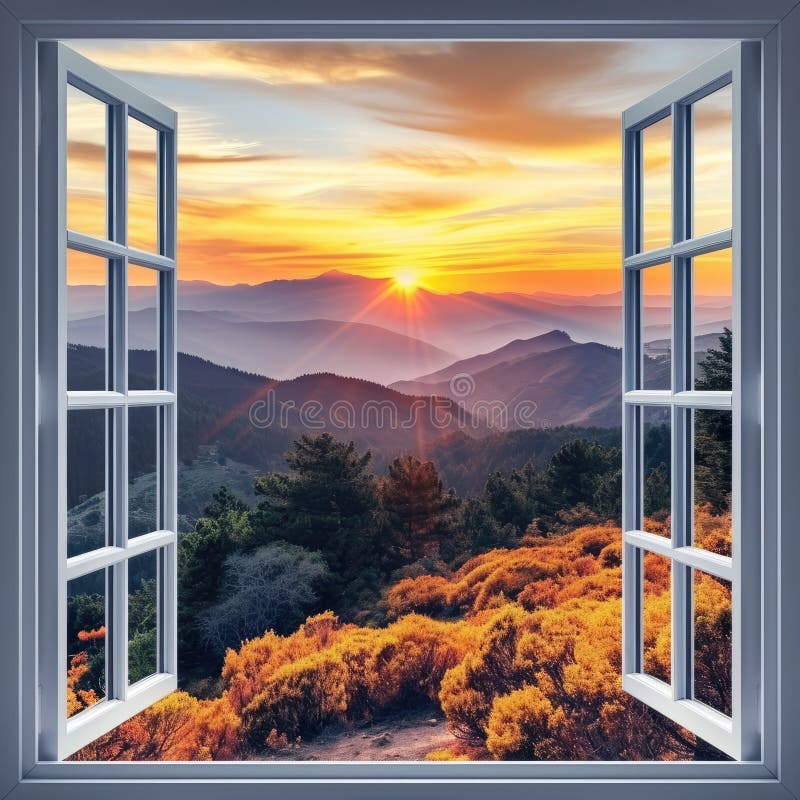 Majestic Mountain View through Open Window Stock Illustration ...