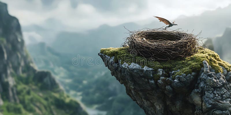 Majestic Mountaintop Birds Nest Panoramic Cliffside View Stock ...