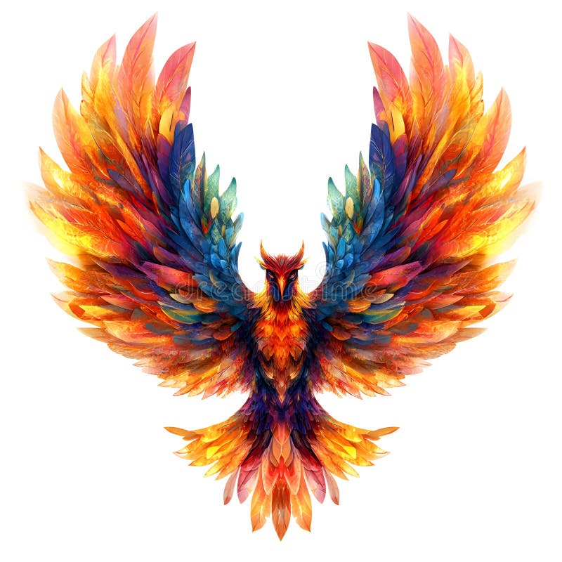 Illustration of a Phoenix with Outstretched Wings in Vibrant Colors on ...