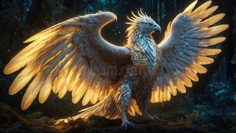 A Majestic Mythical Creature with Golden Wings Stock Illustration ...