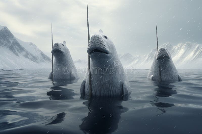 Majestic Narwhals Swimming in Ancient Arctic Water Stock Image - Image ...
