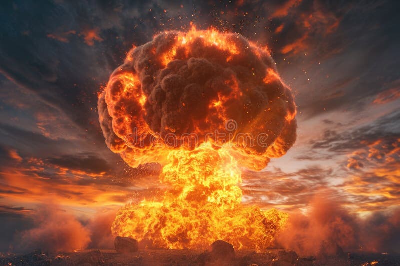 Majestic Nuclear Explosion at Sunset Stock Illustration - Illustration ...