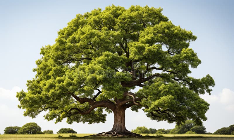 Majestic Oak Tree in Field Under Sky Stock Image - Image of isolated ...