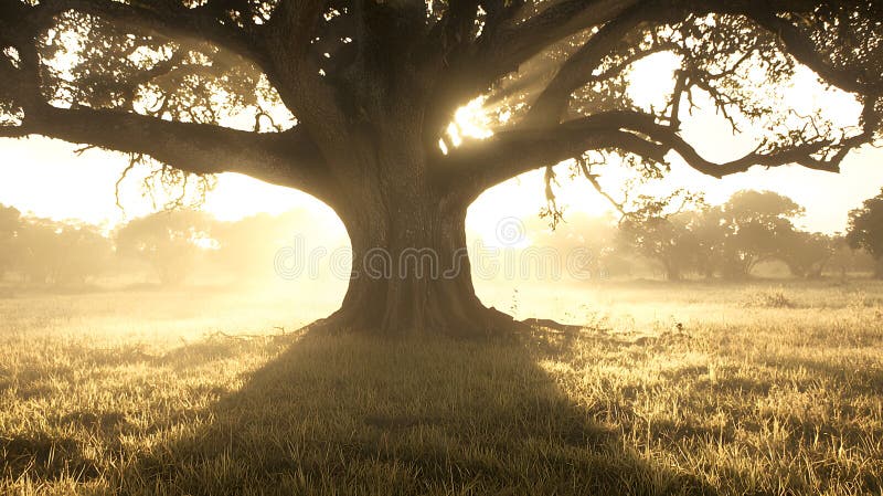 Majestic Oak Tree with Sunlight Behind it Stock Photo - Image of ...