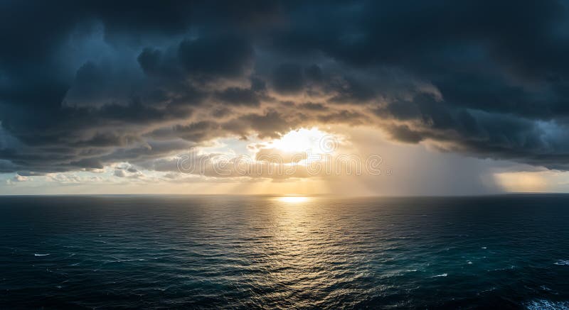 Majestic Ocean View Under a Dramatic Sky with Dark, Low-lying Clouds ...