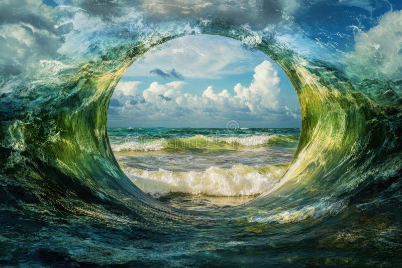 Majestic Ocean Wave Forms a Circular Frame Under a Dramatic Sky at ...