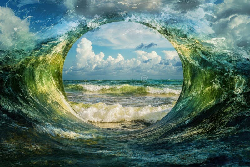 Majestic Ocean Wave Forms a Circular Frame Under a Dramatic Sky at ...