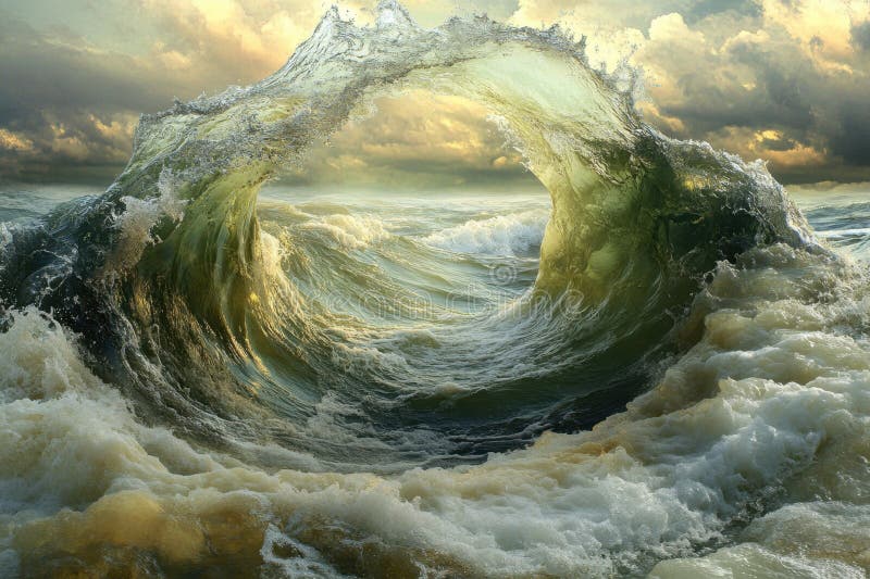 Majestic Ocean Wave Forms a Stunning Natural Arch Under Dramatic Clouds ...