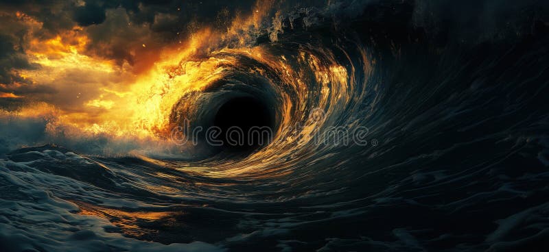 Majestic Ocean Wave Illuminated by Sunset Creating a Dramatic Vortex ...