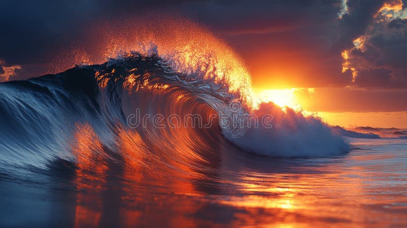 Majestic Ocean Wave at Sunset Capturing Serene Coastal Beauty Stock ...