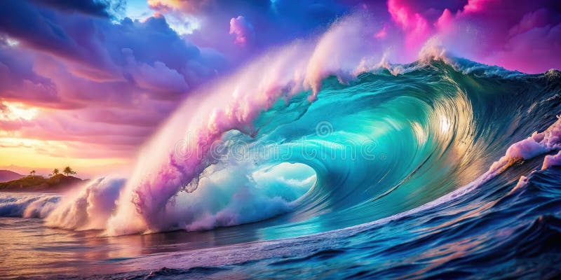 Majestic Ocean Wave at Sunset with Pastel Hues. Generative AI Stock ...