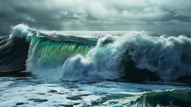 Majestic Ocean Waves Crashing Under Dramatic Cloudy Sky Stock Footage ...