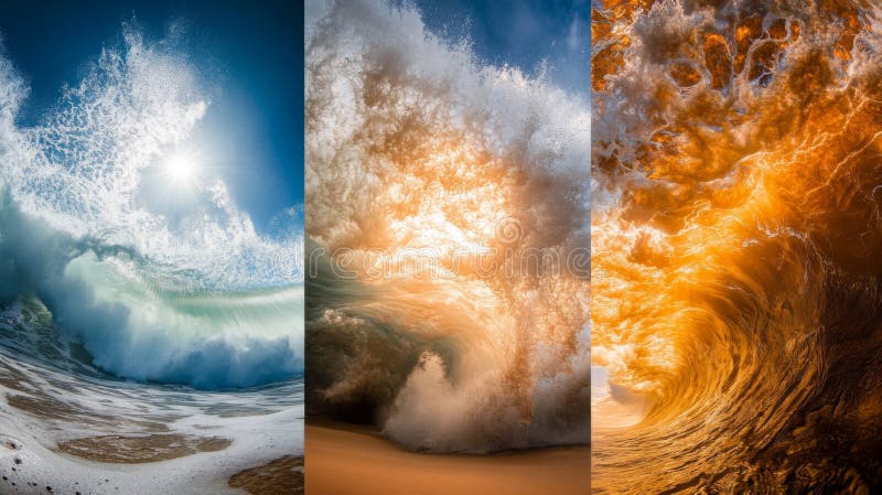 Majestic Ocean Waves Triptych a Stunning Natural Display Stock ...