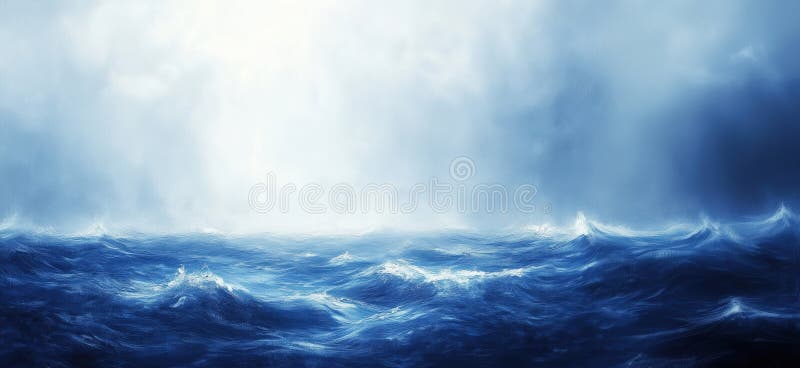 Majestic Ocean Waves Under Dramatic Sky Soft Light Misty Atmosphere ...