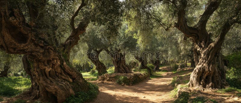 The Majestic Olive Trees Create a Serene Pathway through a Beautiful ...