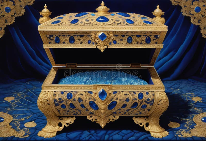 A Majestic Open Chest Overflowing with Sapphire Stock Illustration ...