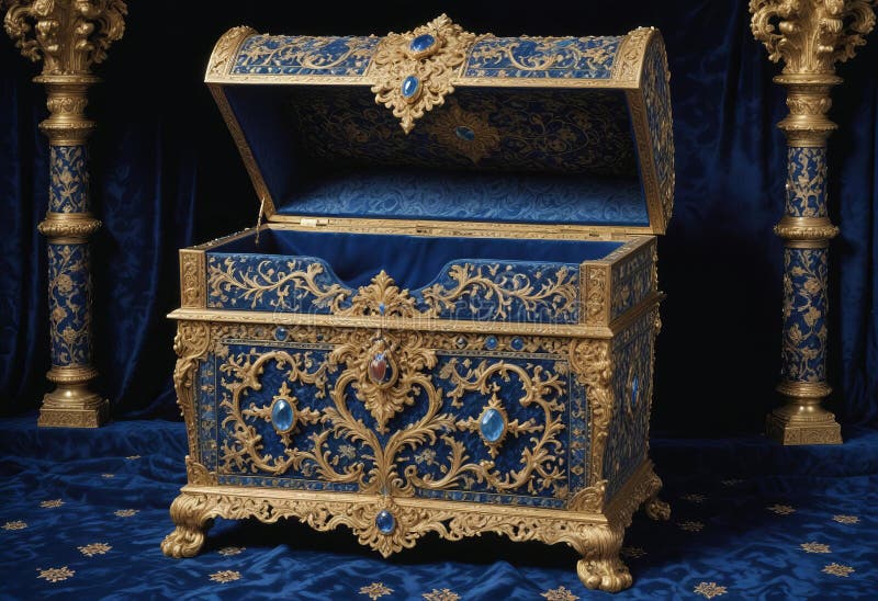 A Majestic Open Chest Overflowing with Sapphire Stock Illustration ...