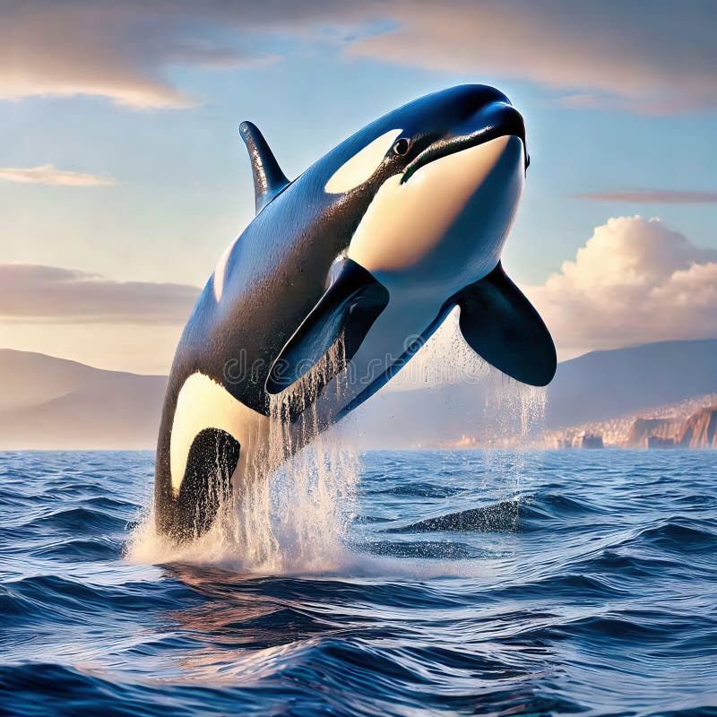 A Majestic Orca Leaps Out of the Water Against an Impressive Backdrop ...