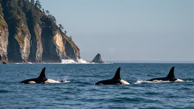 Majestic Orcas Gliding Under Pacific Waves Stock Illustration ...
