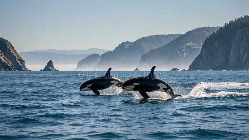 Majestic Orcas Gliding Under Pacific Waves Stock Illustration ...