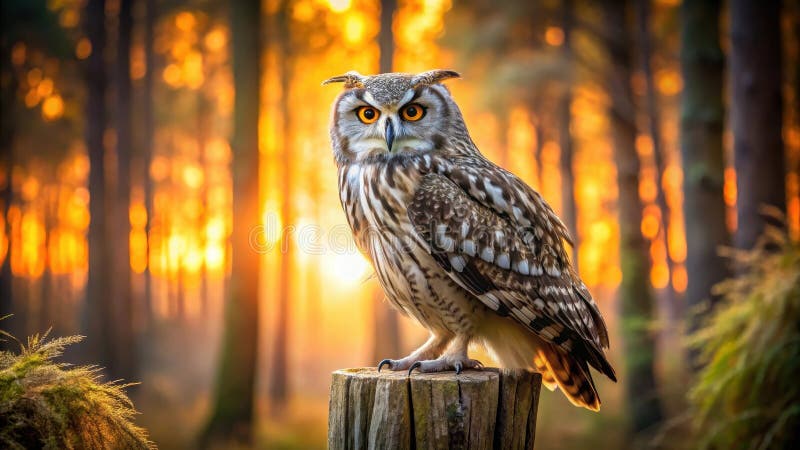 Majestic Owl at Golden Hour in the Woods. Generative AI Stock ...