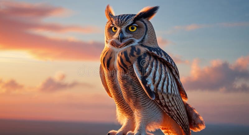 Majestic Owl Profile at Golden Hour Sunset. Stock Photo - Image of ...