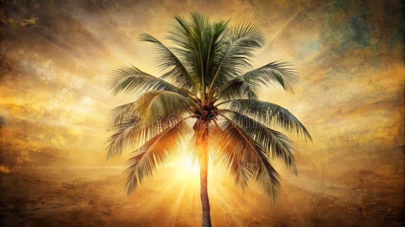 Majestic Palm Tree with Rustic Texture Golden Light Transparency for ...