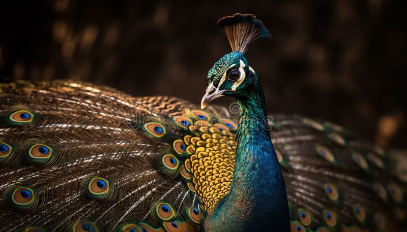 Majestic Peacock Displaying Vibrant Multi Colored Feathers Outdoors