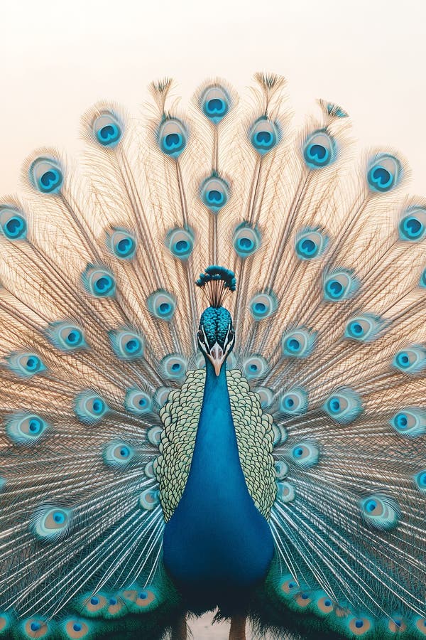 A Majestic Peacock Displays Its Vibrant, Iridescent Tail Feathers ...