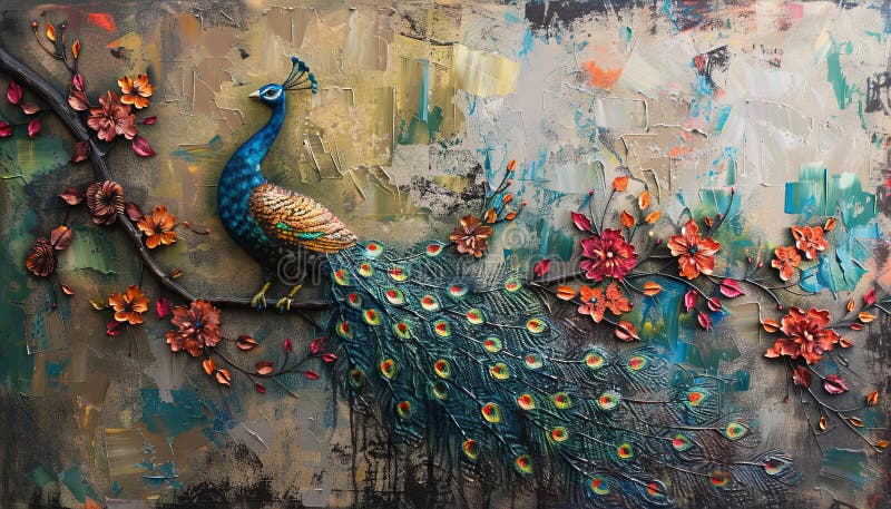 Majestic Peacock Displays Vibrant Elegance With Multi Colored Stock