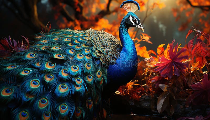 The Majestic Peacock Displays Vibrant Elegance In Nature Beauty