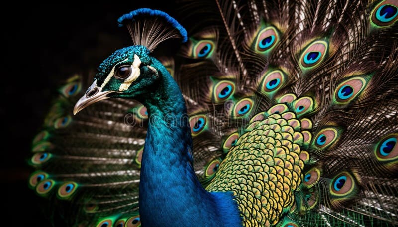 Majestic Peacock Displays Vibrant Multi Colored Elegance Generated By